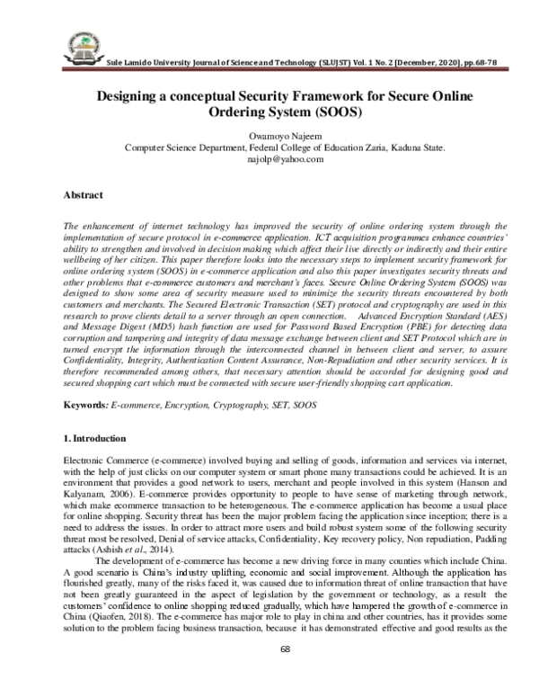 (PDF) Designing a conceptual Security Framework for Secure Online Ordering System (SOOS