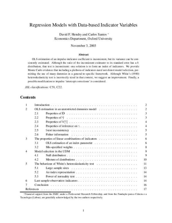 (PDF) Regression Models with Data-based Indicator Variables*