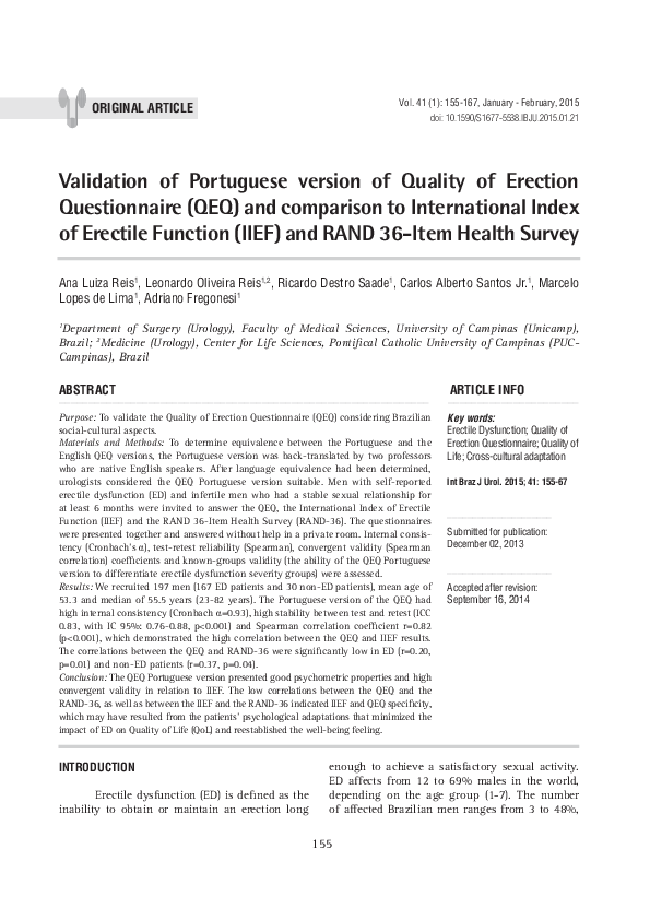(PDF) Validation of Portuguese version of Quality of Erection Questionnaire (QEQ) and comparison ...