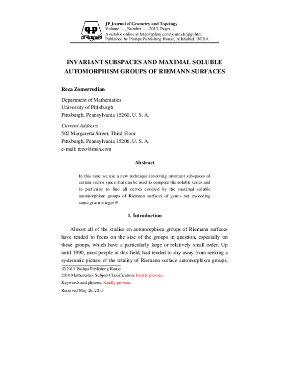 Pdf Invariant Subspaces And Maximal Soluble Automorphism Groups Of