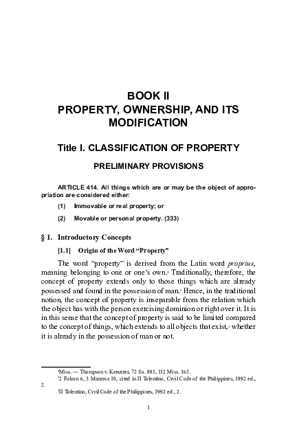 (PDF) BOOK II PROPERTY, OWNERSHIP, AND ITS MODIFICATION Title I ...