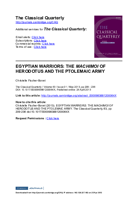 (PDF) Egyptian warriors: the machimoi of Herodotus and the Ptolemaic army
