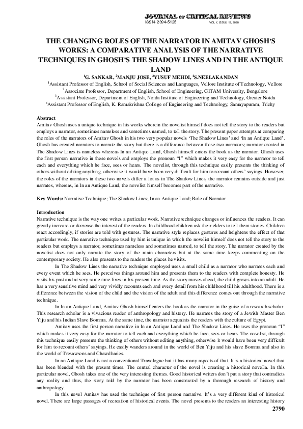 (PDF) THE CHANGING ROLES OF THE NARRATOR IN AMITAV GHOSH'S WORKS: A ...
