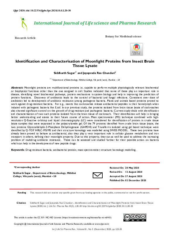(PDF) Identification and Characterisation of Moonlight Proteins from ...