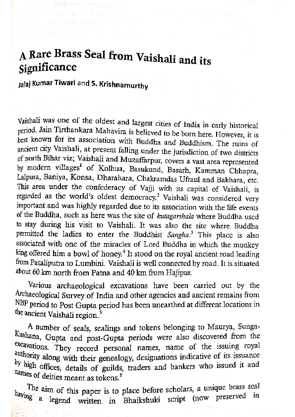 (PDF) A rare brass seal from Vaishali and it's significance