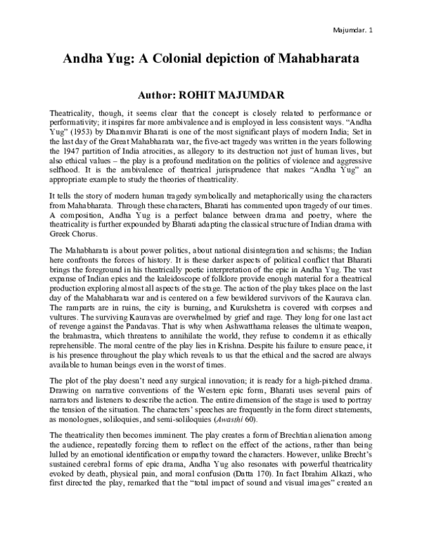(DOC) Andha Yug: A Colonial depiction of Mahabharata