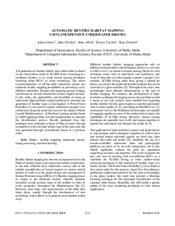 Pdf Automatic Benthic Habitat Mapping Using Inexpensive Underwater Drones