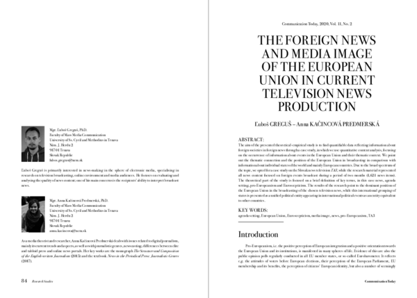 (PDF) THE FOREIGN NEWS AND MEDIA IMAGE OF THE EUROPEAN UNION IN CURRENT ...