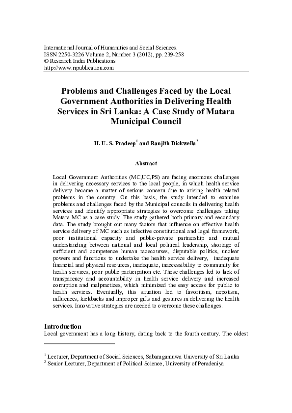 (PDF) Problems and Challenges Faced by the Local Government Authorities ...