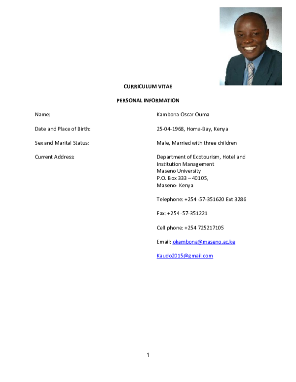 (DOC) CURRICULUM VITAE PERSONAL INFORMATION