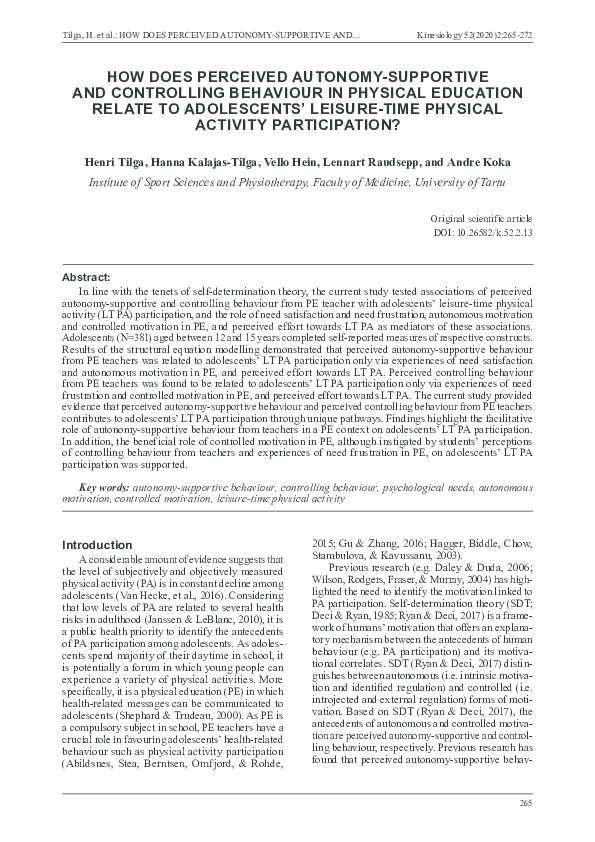 (PDF) How does perceived autonomy-supportive and controlling behaviour ...