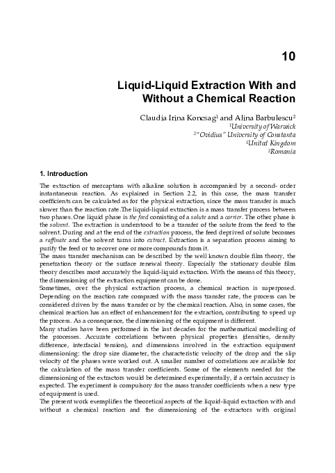 (PDF) Liquid-Liquid Extraction with and without a Chemical Reaction