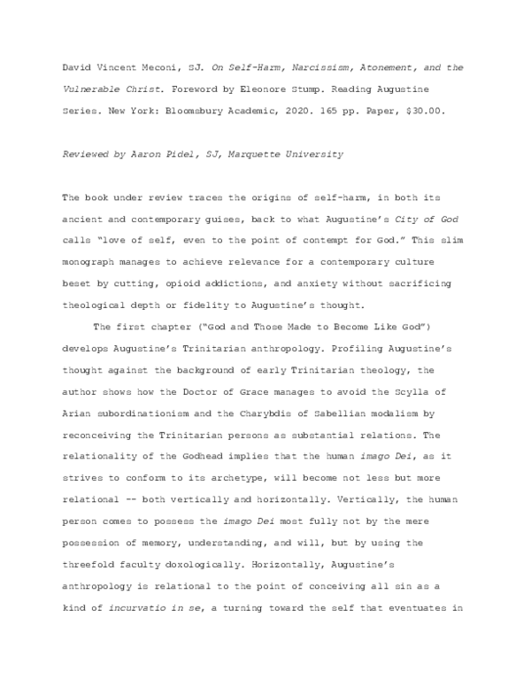 Review of On Self-Harm, Narcissism, Atonement, and the Vulnerable ...