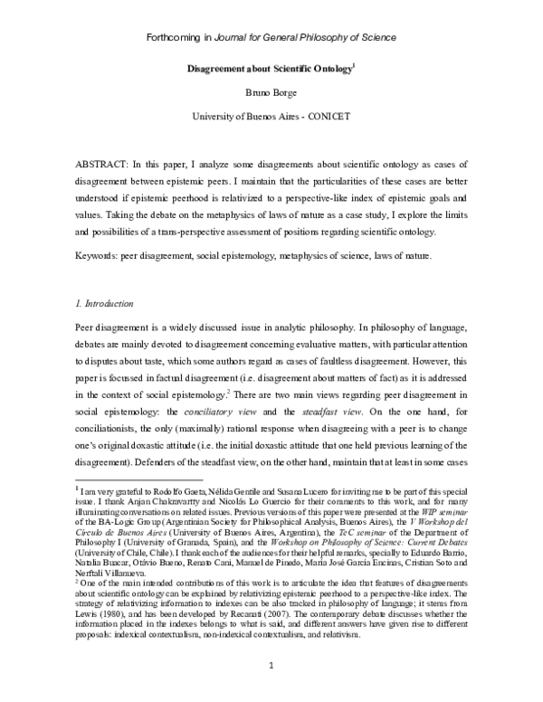 (PDF) Disagreement about Scientific Ontology | Bruno Borge - Academia.edu