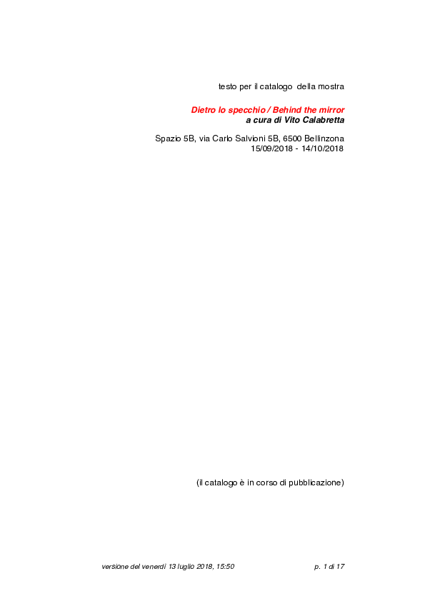 (PDF) testo per il catalogo della mostra Dietro lo specchio / Behind ...
