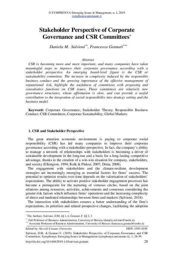 (PDF) Stakeholder Perspective of Corporate Governance and CSR Committees