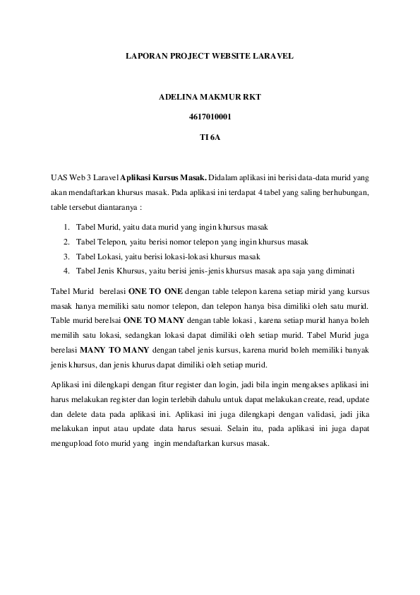 (PDF) LAPORAN PROJECT WEBSITE LARAVEL