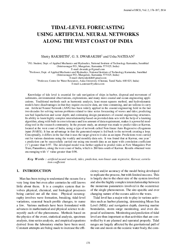 Pdf Tidal Level Forecasting Using Artificial Neural Networks Along