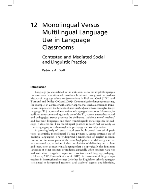 (PDF) Monolingual versus multilingual instruction in language ... (PDF) Monolingual versus multilingual instruction in language ...
