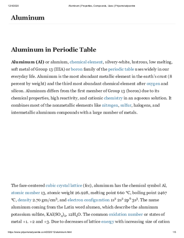 (PDF) Aluminum in Periodic Table