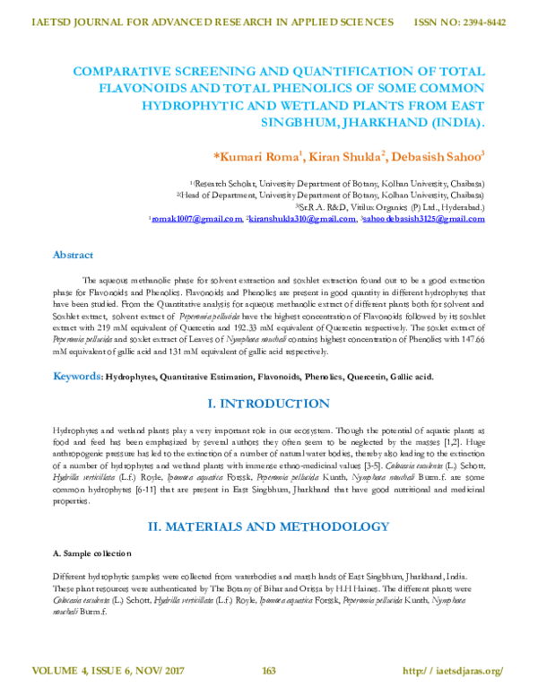 (PDF) COMPARATIVE SCREENING AND QUANTIFICATION OF TOTAL FLAVONOIDS AND TOTAL PHENOLICS OF SOME ...