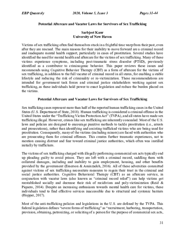 (PDF) Potential Aftercare and Vacatur Laws for Survivors of Sex Trafficking