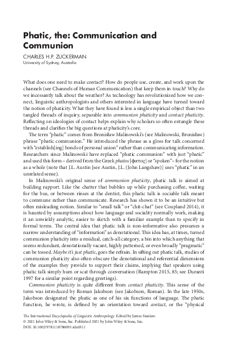 (PDF) The Phatic: Communication and Communion