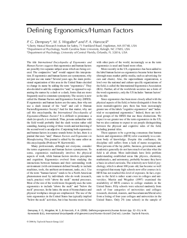 (PDF) Defining ergonomics/human factors