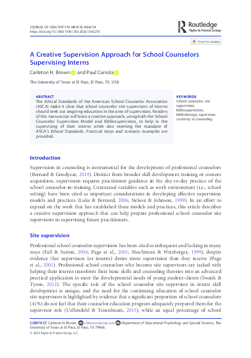 (PDF) A Creative Supervision Approach for School Counselors Supervising ...