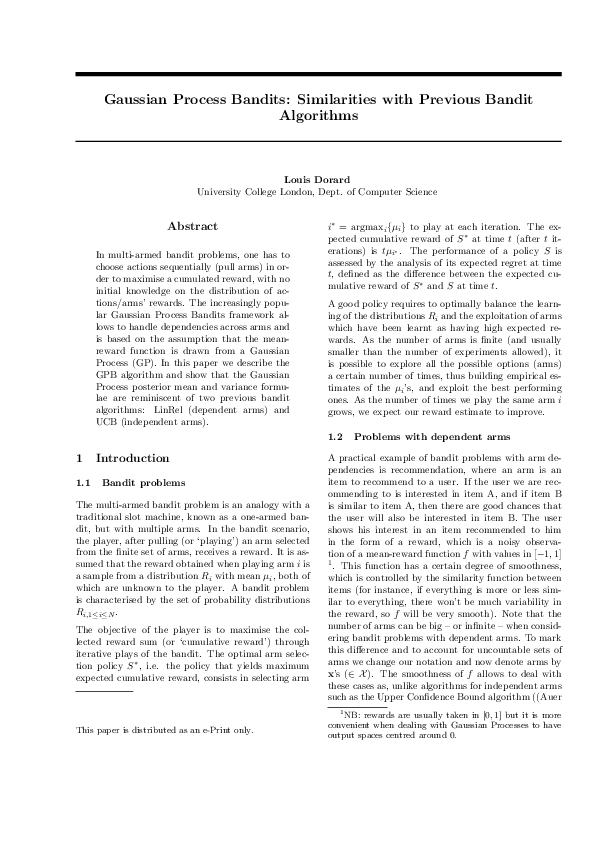 (PDF) Gaussian Process Bandits: Similarities with Previous Bandit Algorithms