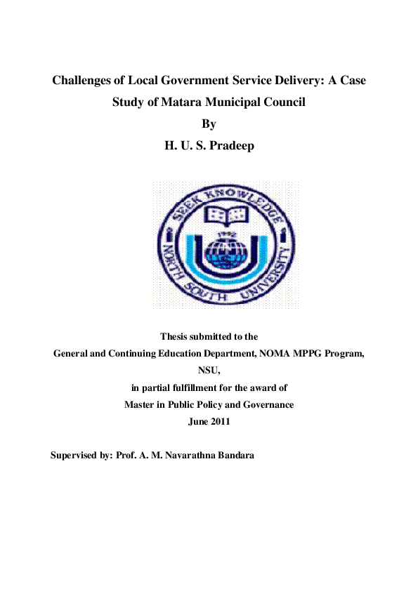 (PDF) Challenges of Local Government Service Delivery: A Case Study of ...