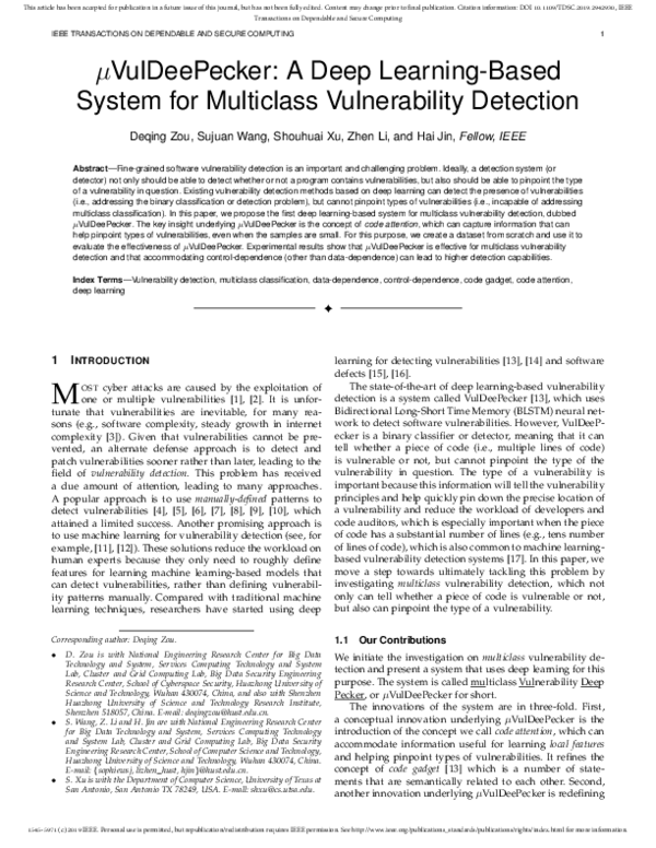 Pdf µvuldeepecker A Deep Learning Based System For Multiclass Vulnerability Detection