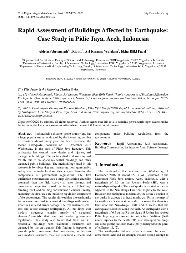 (PDF) Rapid Assessment of Buildings Affected by Earthquake: Case Study ...