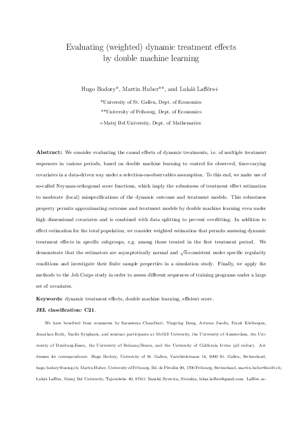 (PDF) Evaluating (weighted) dynamic treatment effects by double machine ...