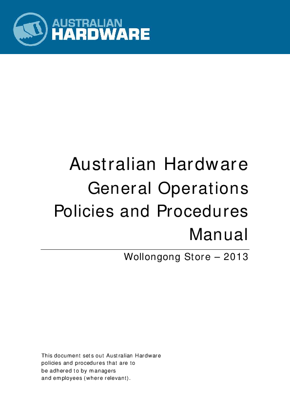 (PDF) Australian Hardware General Operations Policies and Procedures Manual