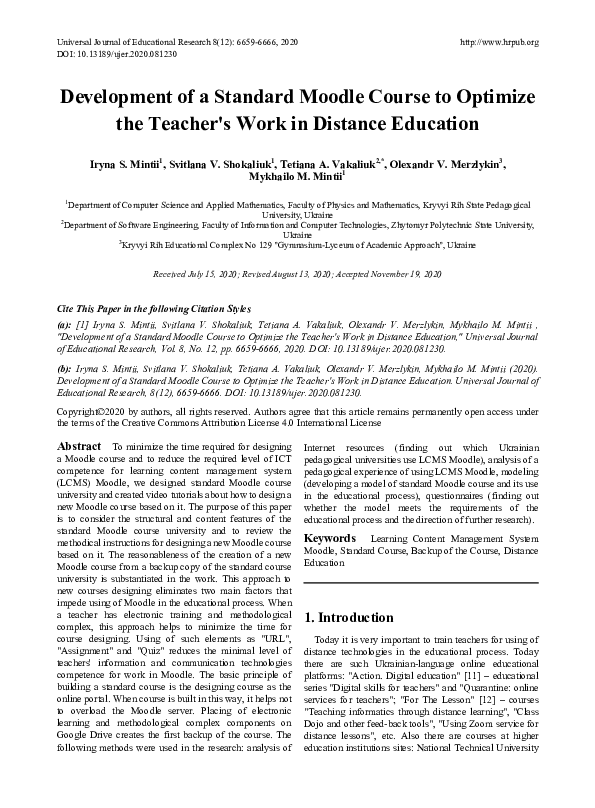 (PDF) Development of a Standard Moodle Course to Optimize the Teacher's ...