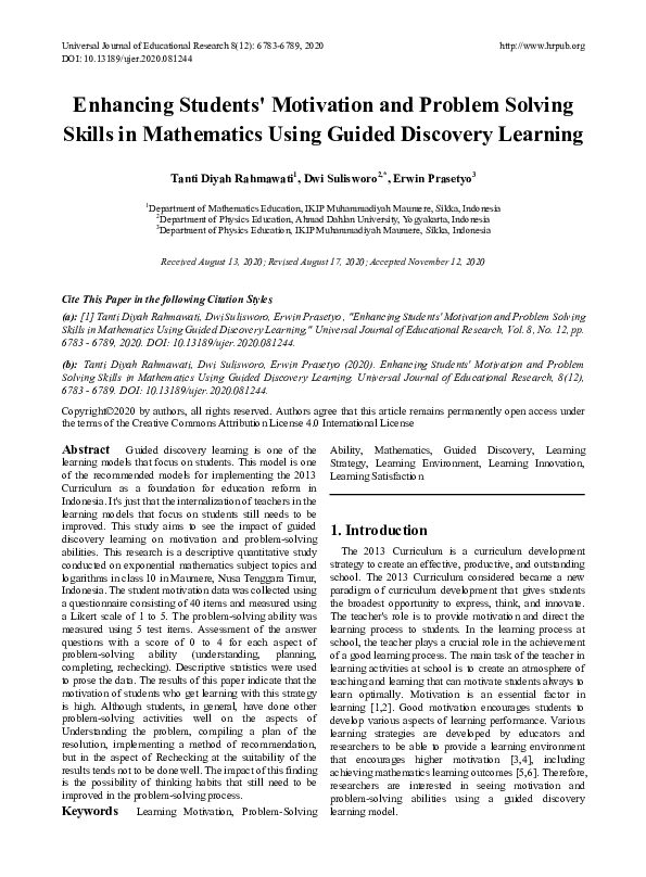 (PDF) Solving Skills in Mathematics Using Guided Discovery Learning