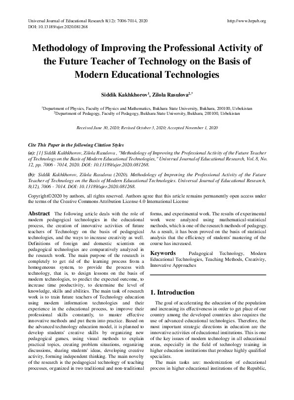 (PDF) Methodology of Improving the Professional Activity of the Future ...