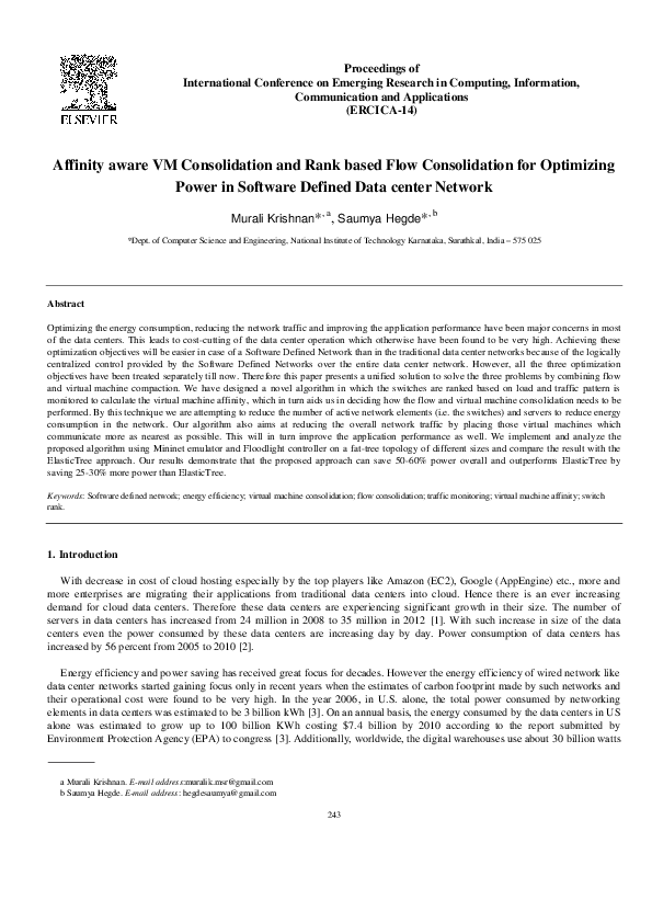 Pdf Affinity Aware Vm Consolidation And Rank Based Flow Consolidation For Optimizing Power In