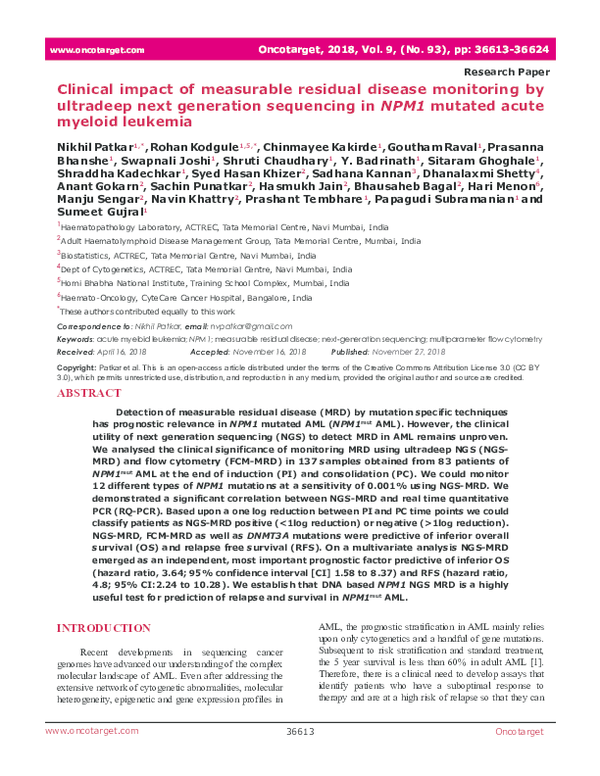 (PDF) Clinical impact of measurable residual disease monitoring by ...