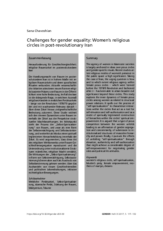 (PDF) Challenges for gender equality: Women's religious circles in post ...