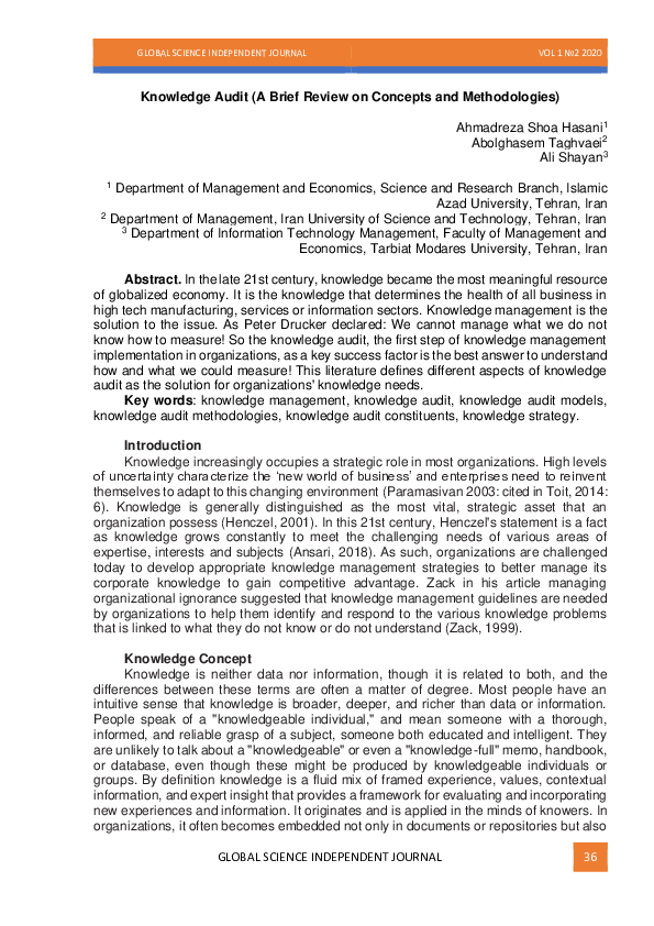 (PDF) Knowledge Audit: A Brief Review on Concepts and Methodologies