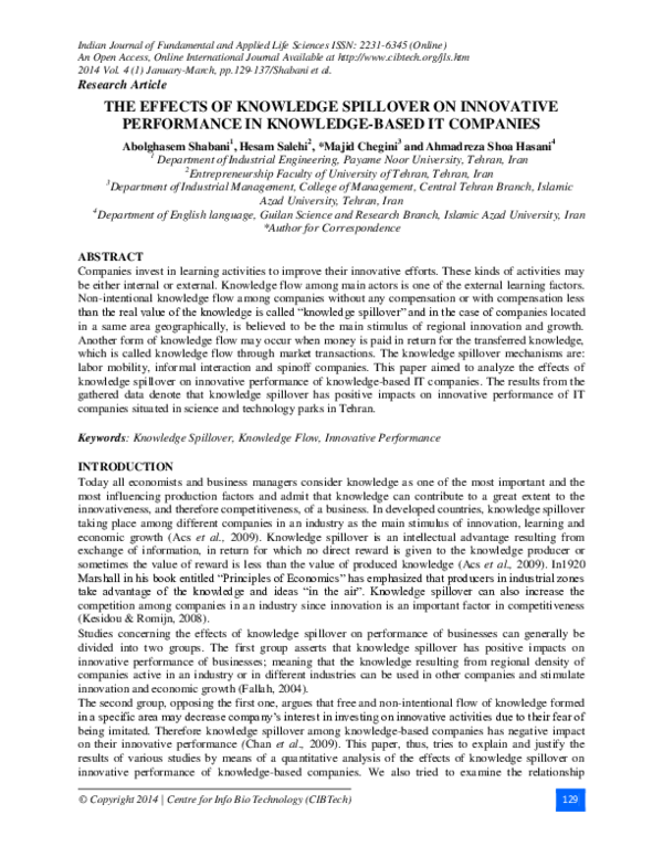 (PDF) THE EFFECTS OF KNOWLEDGE SPILLOVER ON INNOVATIVE PERFORMANCE IN ...