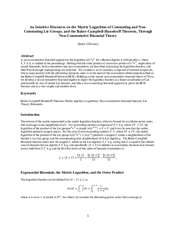 (PDF) An Intuitive Discourse on the Matrix Logarithm of Commuting and ...