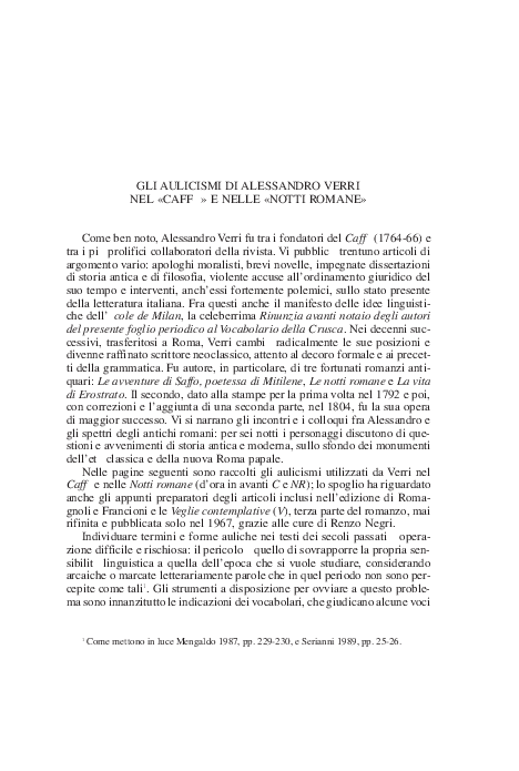 (PDF) Gli aulicismi di Alessandro Verri nel «Caffè» e nelle «Notti ...