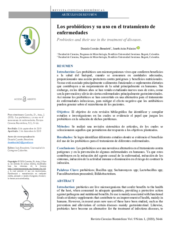 (PDF) Probiotics and their use in the treatment of diseases (In Spanish)