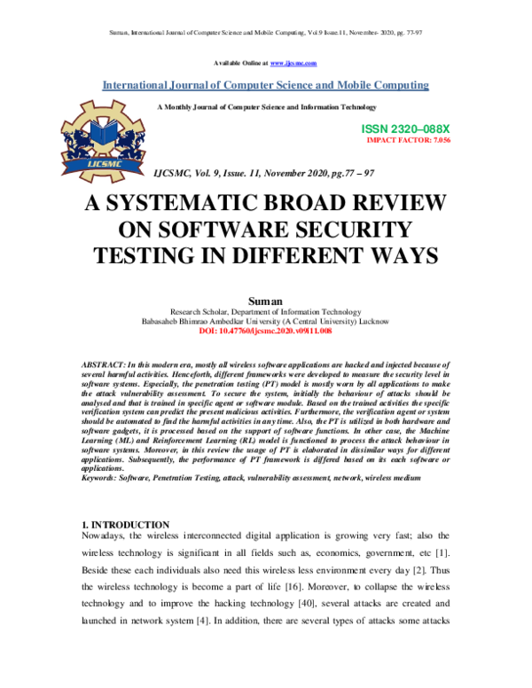 Pdf A Systematic Broad Review On Software Security Testing In Different Ways