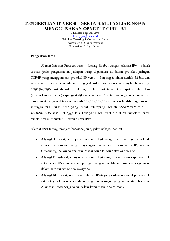 (DOC) PENGERTIAN IP VERSI 4 SERTA SIMULASI JARINGAN MENGGUNAKAN OPNET ...