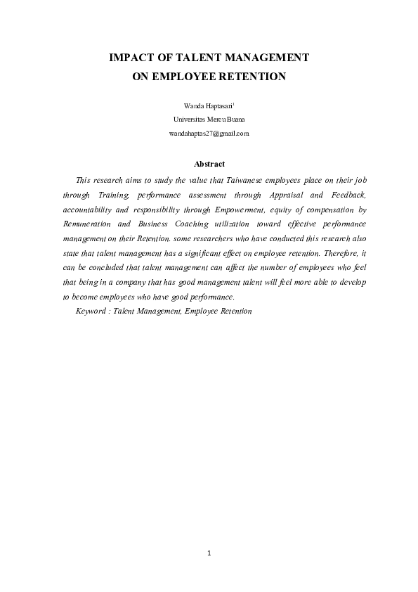 (DOC) IMPACT OF TALENT MANAGEMENT ON EMPLOYEE RETENTION