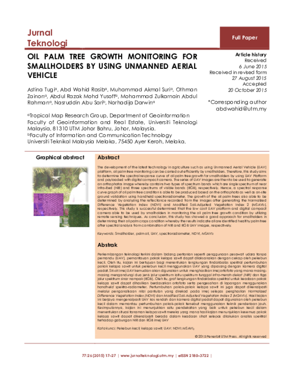 Pdf Oil Palm Tree Growth Monitoring For Smallholders By Using Unmanned Aerial Vehicle